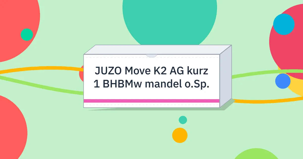 Symbolbild: Packung mit der Aufschrift JUZO Move K2 AG kurz 1 BHBMw mandel o.Sp. (PZN 16649501) – Verfügbarkeit und Bezug in Apotheken in Frankfurt am Main