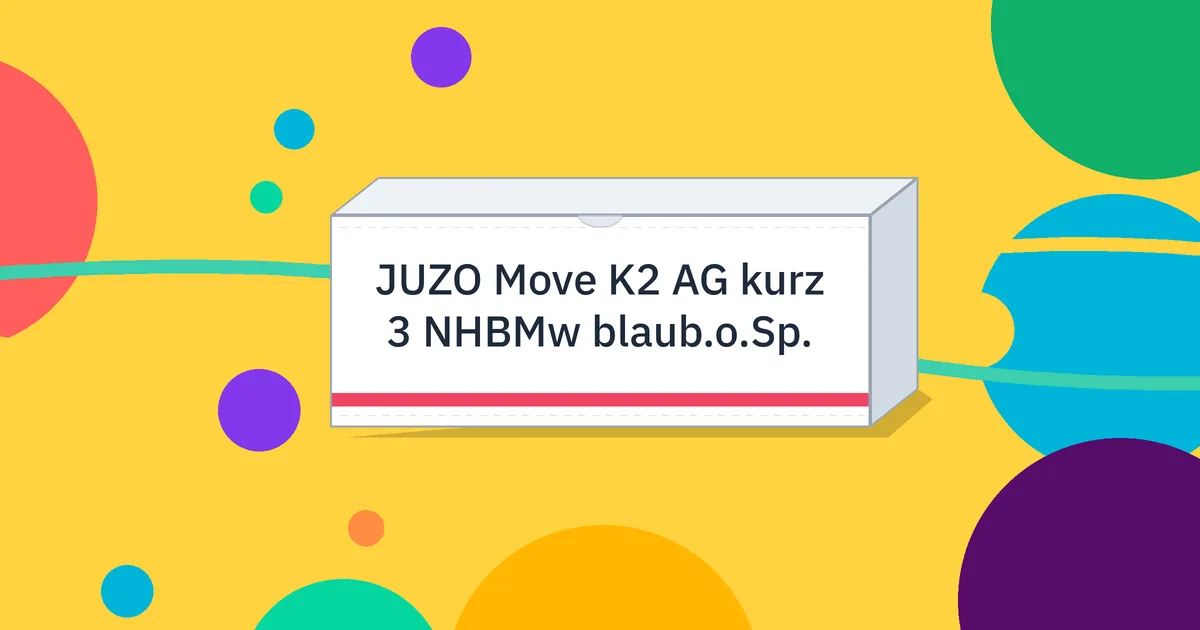 Symbolbild: Packung mit der Aufschrift JUZO Move K2 AG kurz 3 NHBMw blaub.o.Sp. (PZN 18561035) – Verfügbarkeit und Bezug in Apotheken in Frankfurt am Main