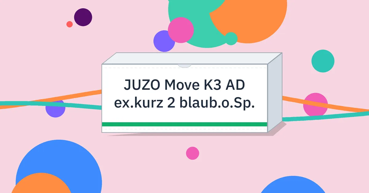 Symbolbild: Packung mit der Aufschrift JUZO Move K3 AD ex.kurz 2 blaub.o.Sp. (PZN 18573771) – Verfügbarkeit und Bezug in Apotheken in Frankfurt am Main