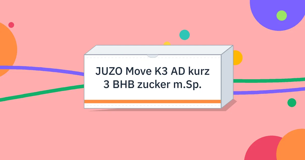 Symbolbild: Packung mit der Aufschrift JUZO Move K3 AD kurz 3 BHB zucker m.Sp. (PZN 18568296) – Verfügbarkeit und Bezug in Apotheken in Frankfurt am Main