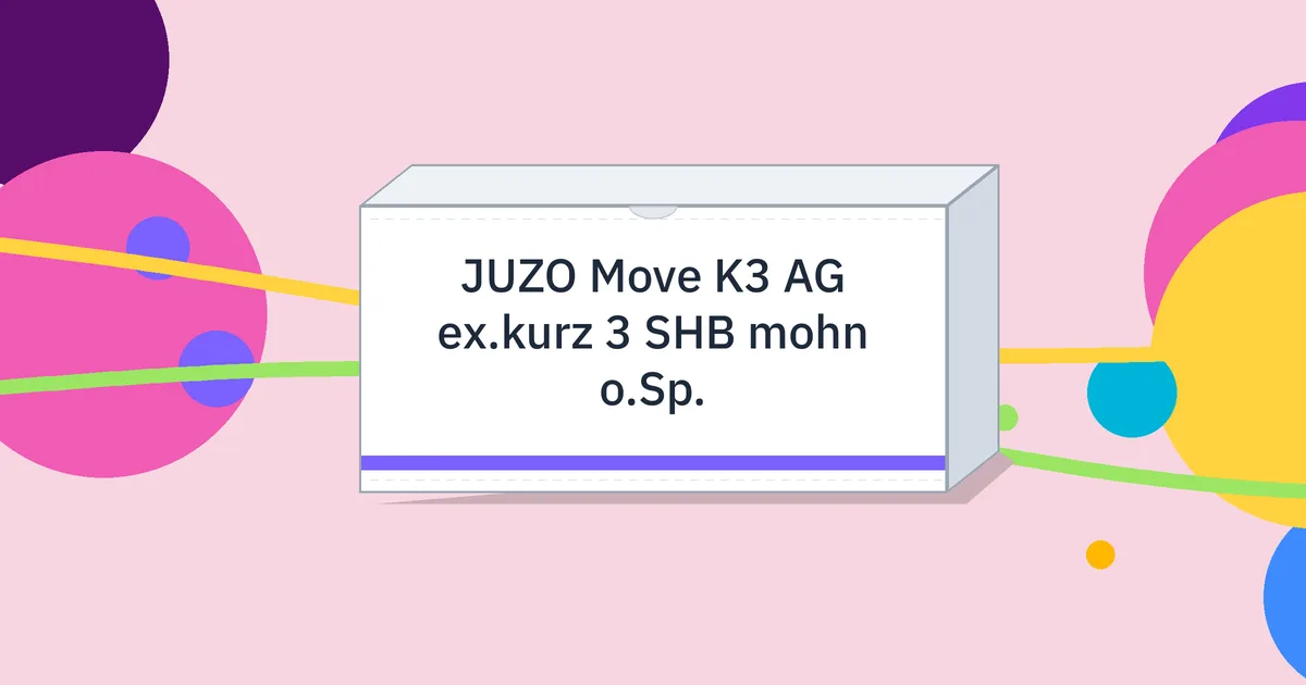 Symbolbild: Packung mit der Aufschrift JUZO Move K3 AG ex.kurz 3 SHB mohn o.Sp. (PZN 18597205) – Verfügbarkeit und Bezug in Apotheken in Frankfurt am Main