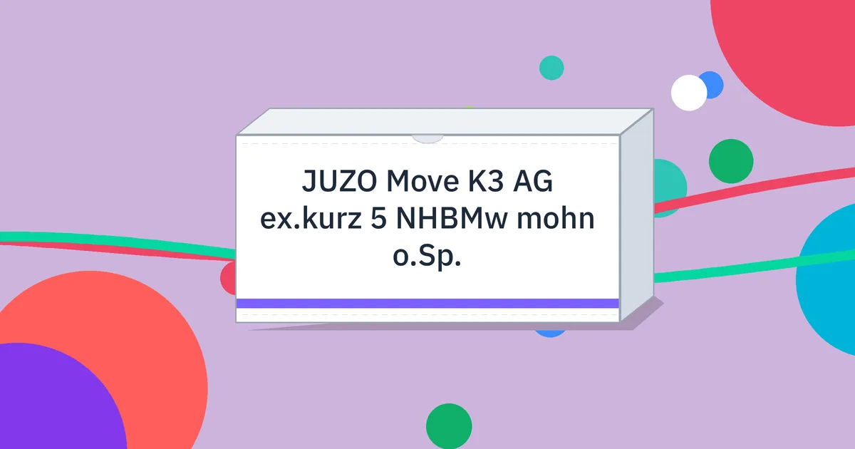 Symbolbild: Packung mit der Aufschrift JUZO Move K3 AG ex.kurz 5 NHBMw mohn o.Sp. (PZN 18596789) – Verfügbarkeit und Bezug in Apotheken in Frankfurt am Main