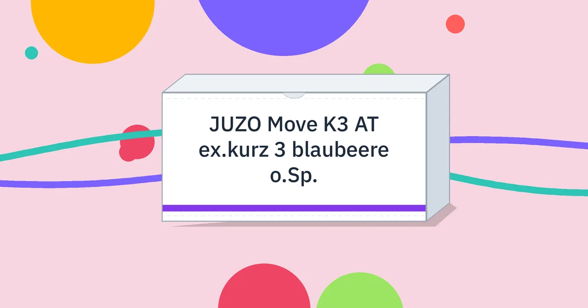 Symbolbild: Packung mit der Aufschrift JUZO Move K3 AT ex.kurz 3 blaubeere o.Sp. (PZN 20681611) – Verfügbarkeit und Bezug in Apotheken in Frankfurt am Main