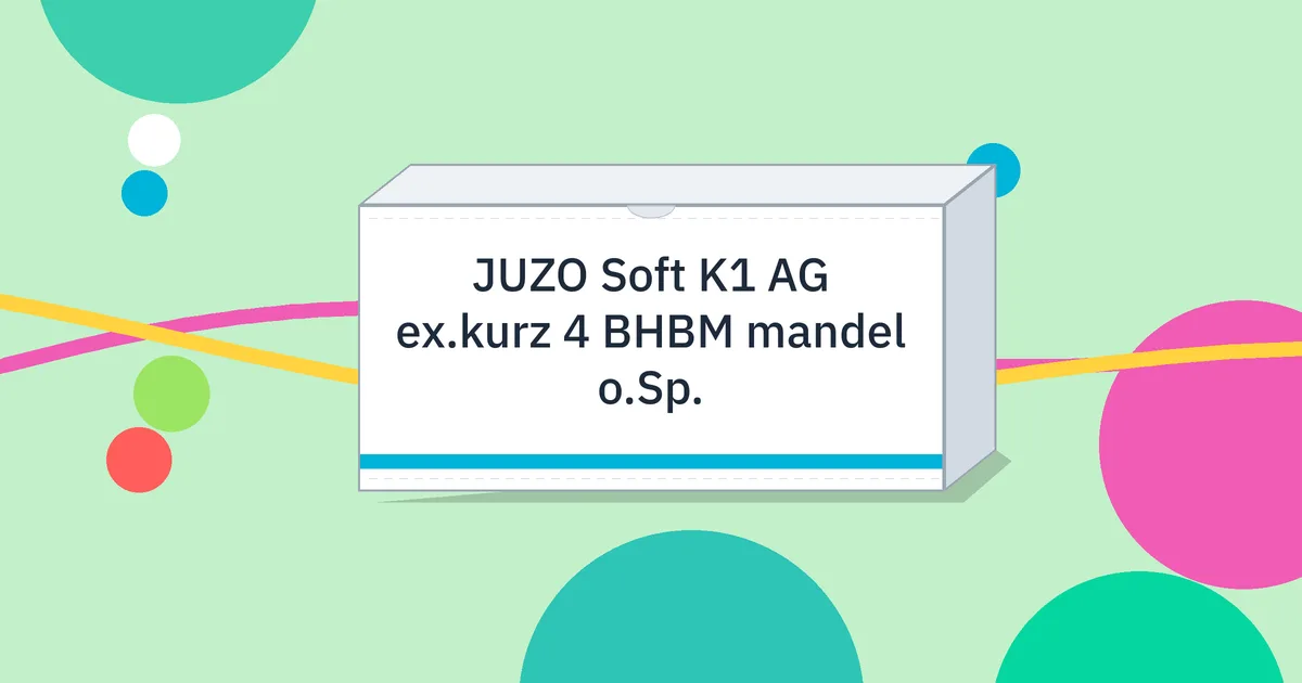 Symbolbild: Packung mit der Aufschrift JUZO Soft K1 AG ex.kurz 4 BHBM mandel o.Sp. (PZN 14858488) – Verfügbarkeit und Bezug in Apotheken in Frankfurt am Main