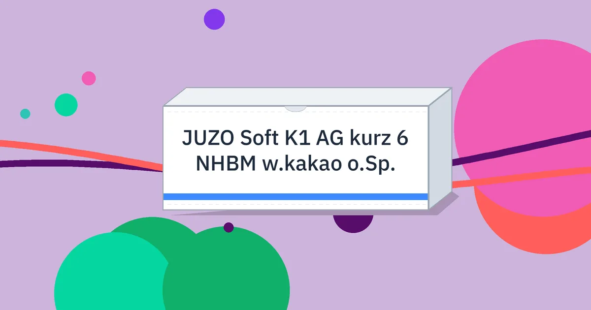Symbolbild: Packung mit der Aufschrift JUZO Soft K1 AG kurz 6 NHBM w.kakao o.Sp. (PZN 14996670) – Verfügbarkeit und Bezug in Apotheken in Frankfurt am Main