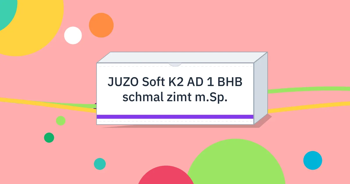 Symbolbild: Packung mit der Aufschrift JUZO Soft K2 AD 1 BHB schmal zimt m.Sp. (PZN 15464975) – Verfügbarkeit und Bezug in Apotheken in Frankfurt am Main