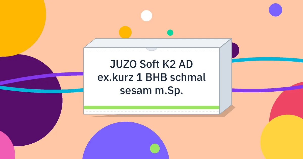 Symbolbild: Packung mit der Aufschrift JUZO Soft K2 AD ex.kurz 1 BHB schmal sesam m.Sp. (PZN 15466313) – Verfügbarkeit und Bezug in Apotheken in Frankfurt am Main