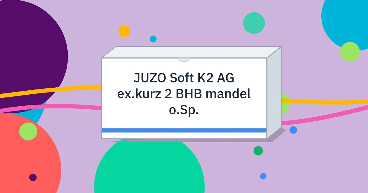 Symbolbild: Packung mit der Aufschrift JUZO Soft K2 AG ex.kurz 2 BHB mandel o.Sp. (PZN 14828369) – Verfügbarkeit und Bezug in Apotheken in Frankfurt am Main