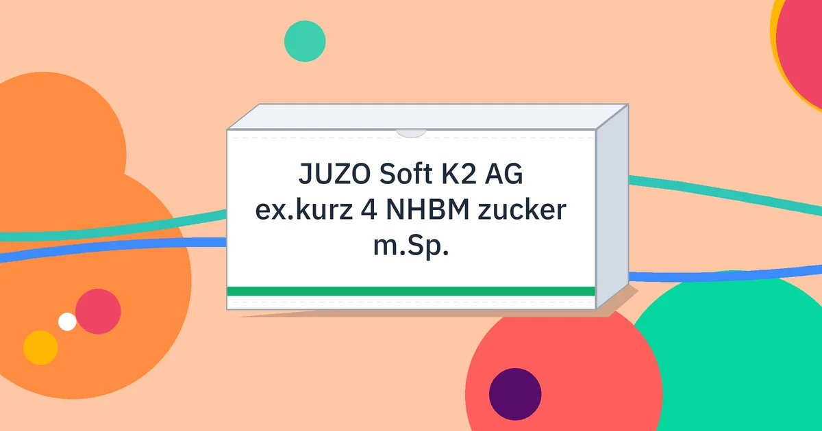 Symbolbild: Packung mit der Aufschrift JUZO Soft K2 AG ex.kurz 4 NHBM zucker m.Sp. (PZN 15022527) – Verfügbarkeit und Bezug in Apotheken in Frankfurt am Main