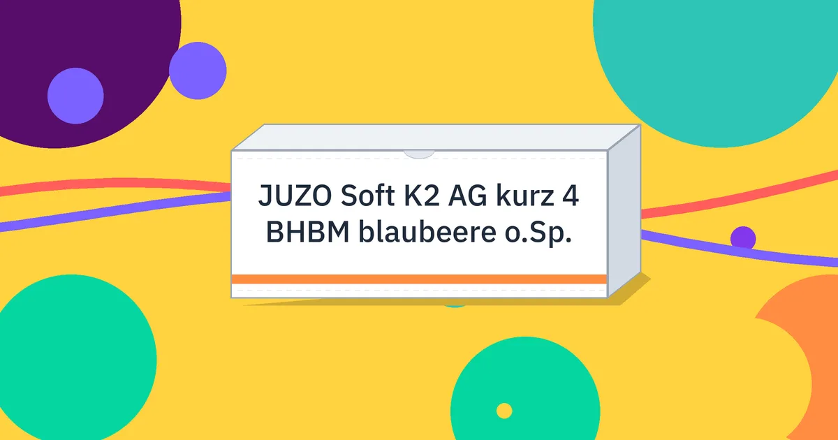 Symbolbild: Packung mit der Aufschrift JUZO Soft K2 AG kurz 4 BHBM blaubeere o.Sp. (PZN 14861705) – Verfügbarkeit und Bezug in Apotheken in Frankfurt am Main