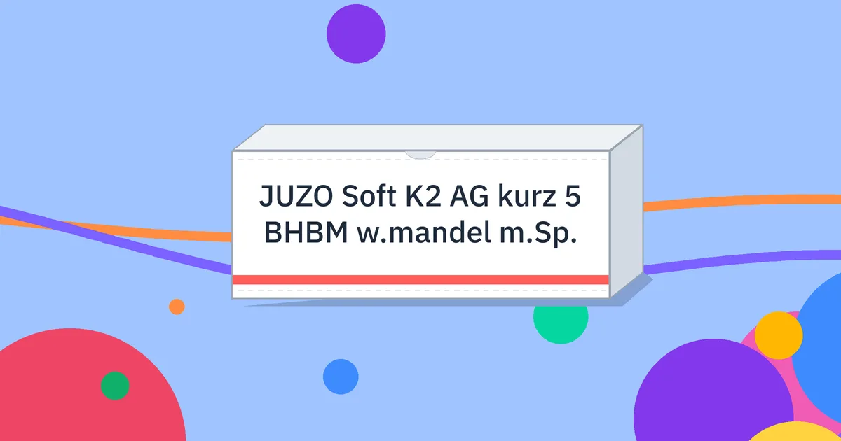 Symbolbild: Packung mit der Aufschrift JUZO Soft K2 AG kurz 5 BHBM w.mandel m.Sp. (PZN 14867702) – Verfügbarkeit und Bezug in Apotheken in Frankfurt am Main