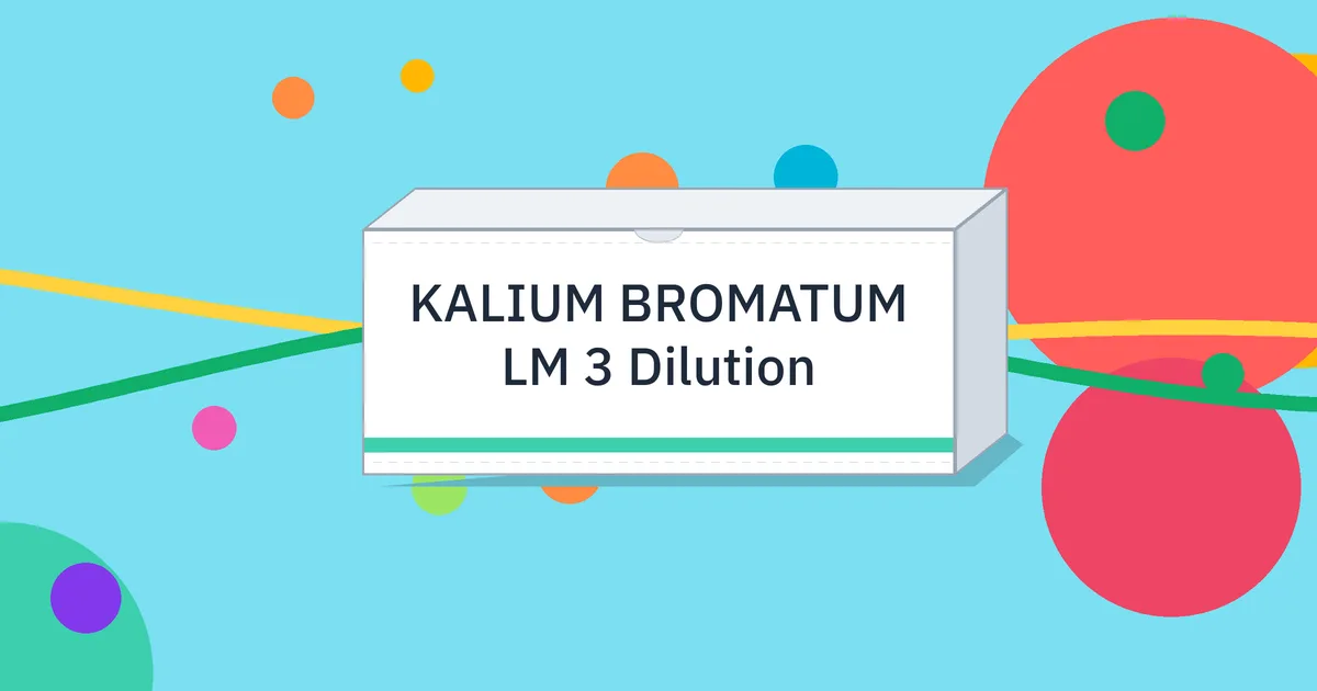 Symbolbild: Packung mit der Aufschrift KALIUM BROMATUM LM 3 Dilution (PZN 12917790) – Verfügbarkeit und Bezug in Apotheken in Frankfurt am Main