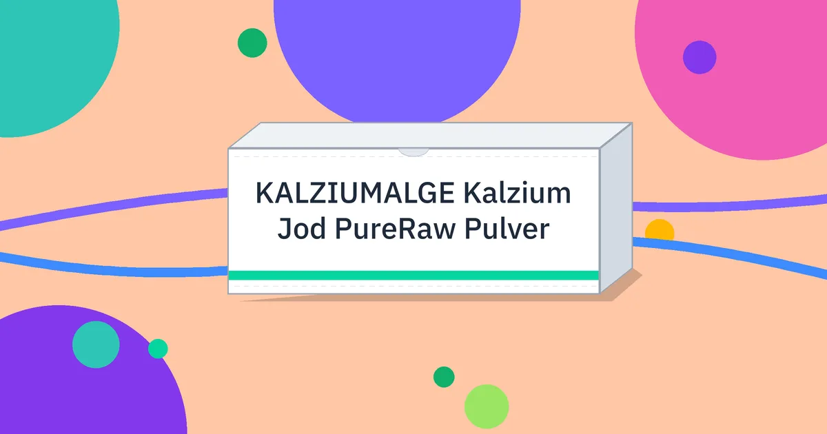 Symbolbild: Packung mit der Aufschrift KALZIUMALGE Kalzium Jod PureRaw Pulver (PZN 16805869) – Verfügbarkeit und Bezug in Apotheken in Frankfurt am Main