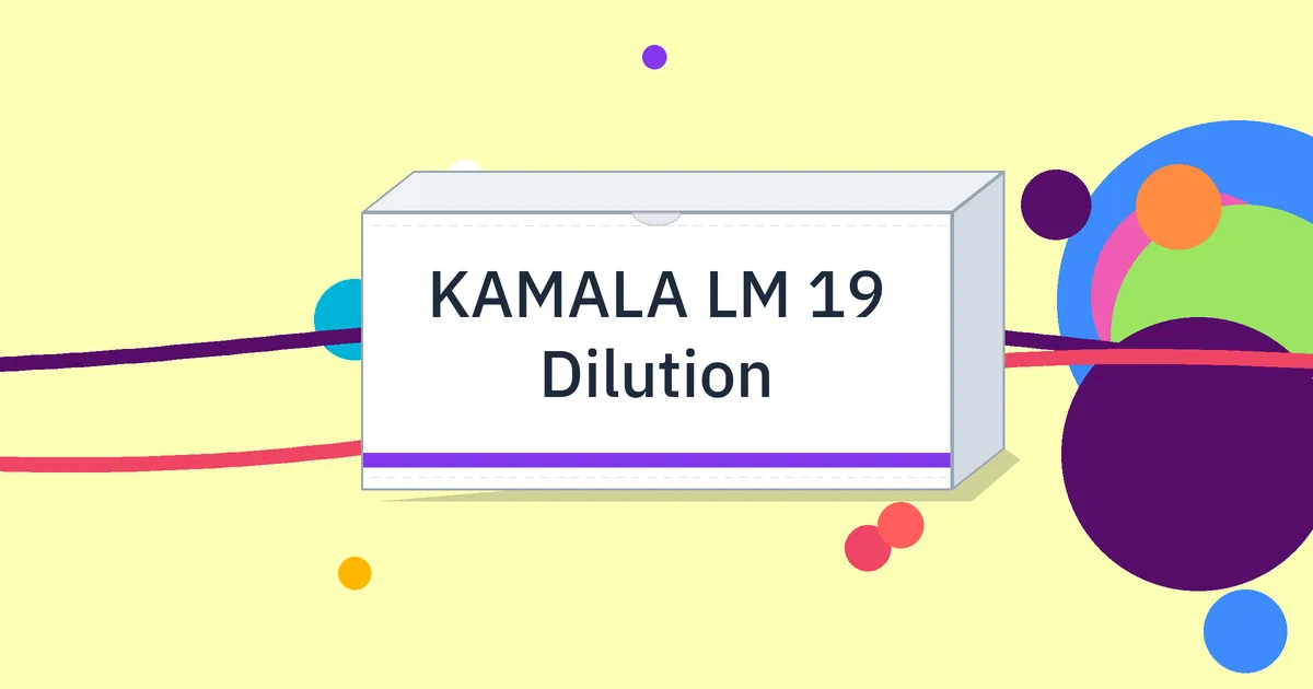 Symbolbild: Packung mit der Aufschrift KAMALA LM 19 Dilution (PZN 13518112) – Verfügbarkeit und Bezug in Apotheken in Frankfurt am Main