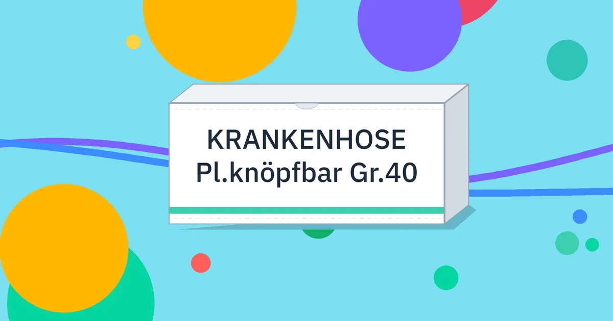 Symbolbild: Packung mit der Aufschrift KRANKENHOSE Pl.knöpfbar Gr.40 (PZN 01979552) – Verfügbarkeit und Bezug in Apotheken in Frankfurt am Main