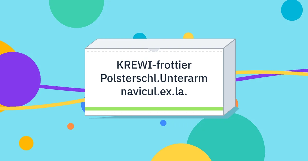 Symbolbild: Packung mit der Aufschrift KREWI-frottier Polsterschl.Unterarm navicul.ex.la. (PZN 17301042) – Verfügbarkeit und Bezug in Apotheken in Frankfurt am Main