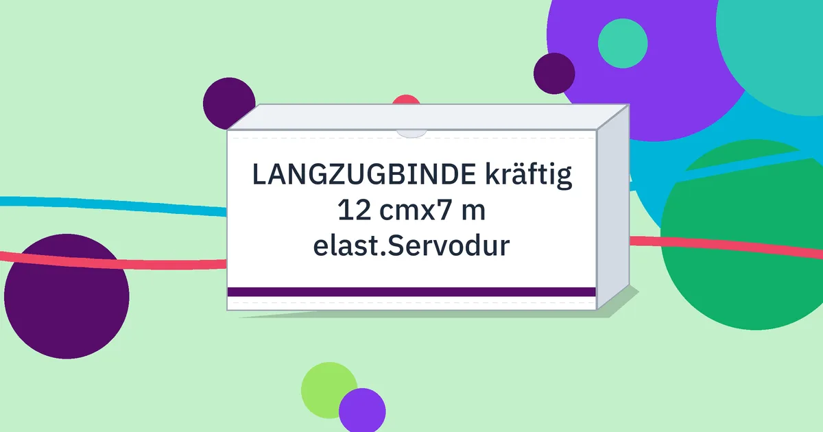 Symbolbild: Packung mit der Aufschrift LANGZUGBINDE kräftig 12 cmx7 m elast.Servodur (PZN 04762735) – Verfügbarkeit und Bezug in Apotheken in Frankfurt am Main