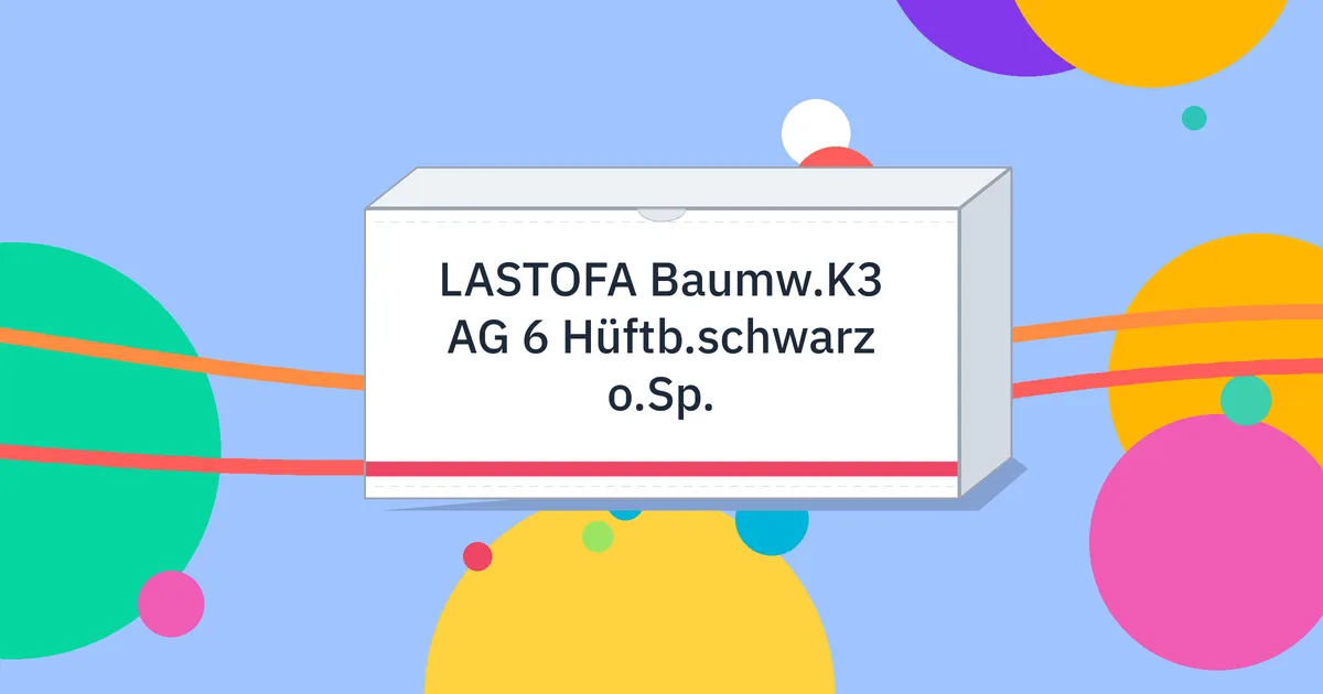 Symbolbild: Packung mit der Aufschrift LASTOFA Baumw.K3 AG 6 Hüftb.schwarz o.Sp. (PZN 01957361) – Verfügbarkeit und Bezug in Apotheken in Frankfurt am Main