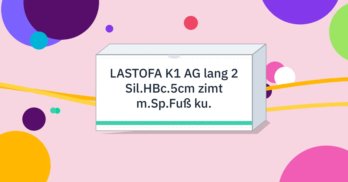 Symbolbild: Packung mit der Aufschrift LASTOFA K1 AG lang 2 Sil.HBc.5cm zimt m.Sp.Fuß ku. (PZN 13789696) – Verfügbarkeit und Bezug in Apotheken in Frankfurt am Main