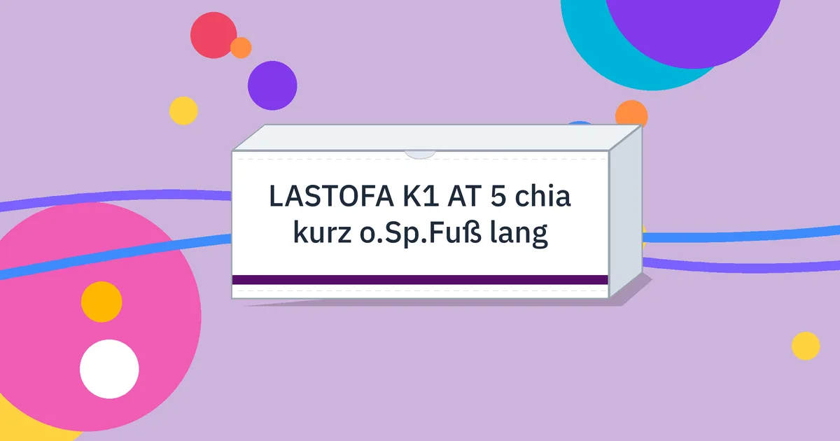 Symbolbild: Packung mit der Aufschrift LASTOFA K1 AT 5 chia kurz o.Sp.Fuß lang (PZN 14151116) – Verfügbarkeit und Bezug in Apotheken in Frankfurt am Main