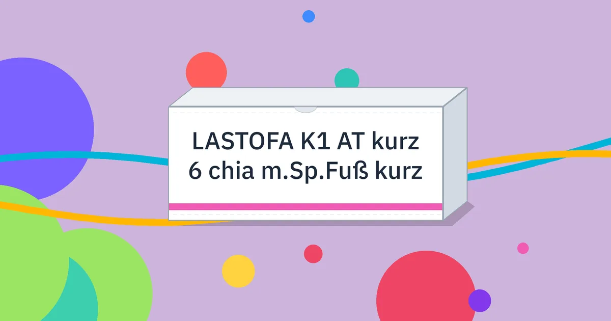Symbolbild: Packung mit der Aufschrift LASTOFA K1 AT kurz 6 chia m.Sp.Fuß kurz (PZN 13796874) – Verfügbarkeit und Bezug in Apotheken in Frankfurt am Main