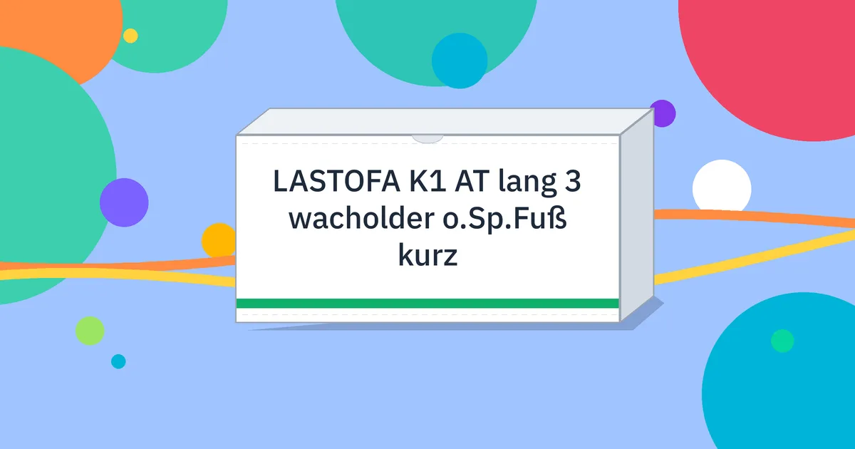 Symbolbild: Packung mit der Aufschrift LASTOFA K1 AT lang 3 wacholder o.Sp.Fuß kurz (PZN 13795886) – Verfügbarkeit und Bezug in Apotheken in Frankfurt am Main