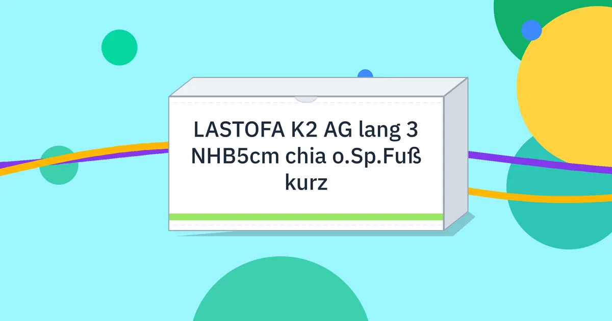 Symbolbild: Packung mit der Aufschrift LASTOFA K2 AG lang 3 NHB5cm chia o.Sp.Fuß kurz (PZN 13803864) – Verfügbarkeit und Bezug in Apotheken in Frankfurt am Main