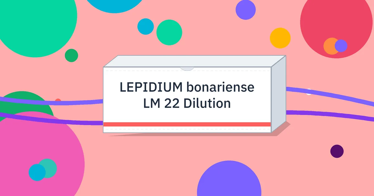 Symbolbild: Packung mit der Aufschrift LEPIDIUM bonariense LM 22 Dilution (PZN 13526488) – Verfügbarkeit und Bezug in Apotheken in Frankfurt am Main