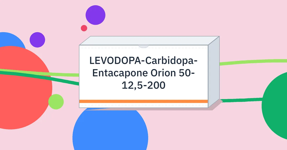 Symbolbild: Packung mit der Aufschrift LEVODOPA-Carbidopa-Entacapone Orion 50-12,5-200 (PZN 10018260) – Verfügbarkeit und Bezug in Apotheken in Frankfurt am Main