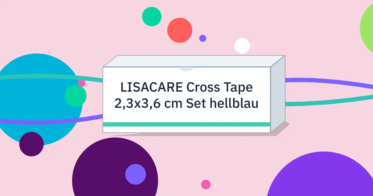 Symbolbild: Packung mit der Aufschrift LISACARE Cross Tape 2,3x3,6 cm Set hellblau (PZN 18325151) – Verfügbarkeit und Bezug in Apotheken in Frankfurt am Main