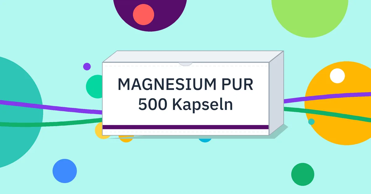 Symbolbild: Packung mit der Aufschrift MAGNESIUM PUR 500 Kapseln (PZN 10061327) – Verfügbarkeit und Bezug in Apotheken in Frankfurt am Main