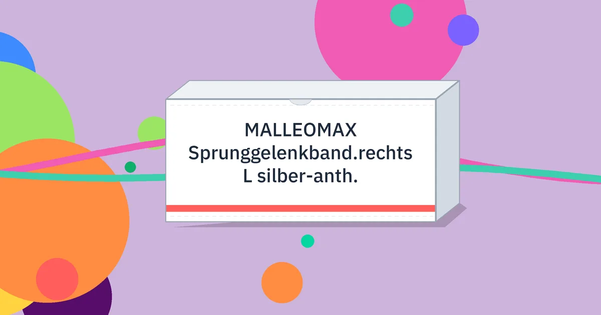 Symbolbild: Packung mit der Aufschrift MALLEOMAX Sprunggelenkband.rechts L silber-anth. (PZN 11097818) – Verfügbarkeit und Bezug in Apotheken in Frankfurt am Main