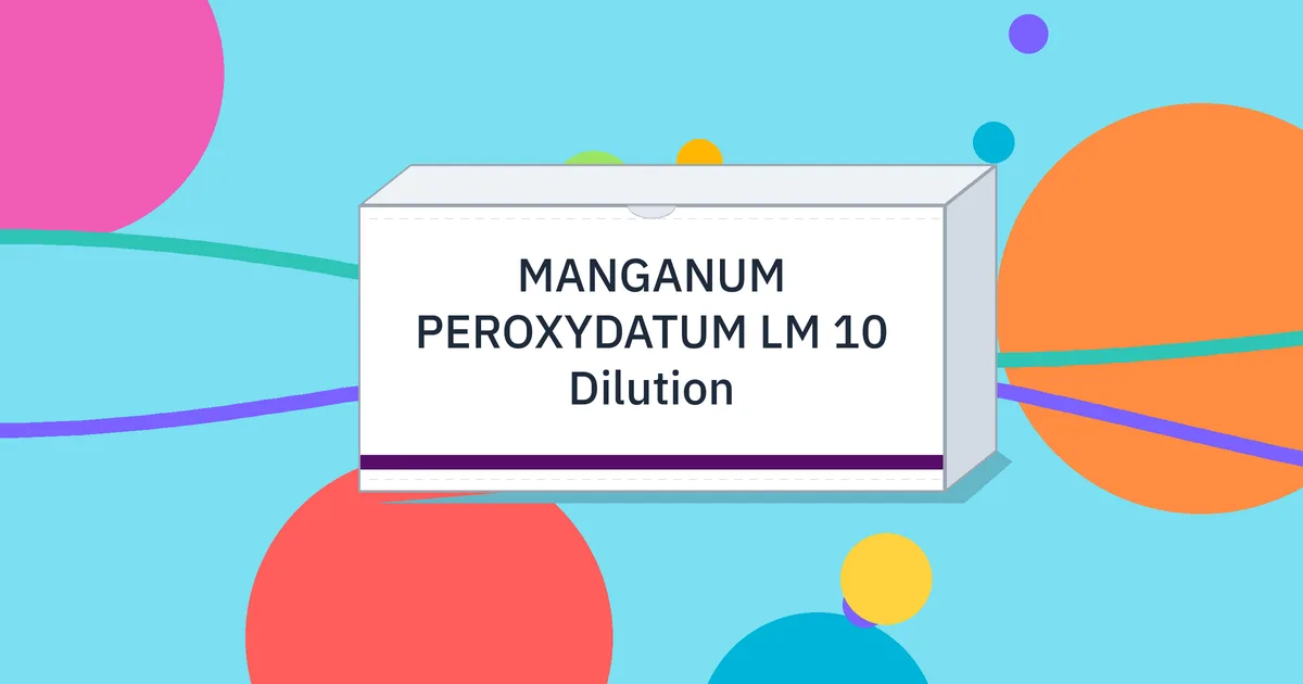 Symbolbild: Packung mit der Aufschrift MANGANUM PEROXYDATUM LM 10 Dilution (PZN 12945059) – Verfügbarkeit und Bezug in Apotheken in Frankfurt am Main