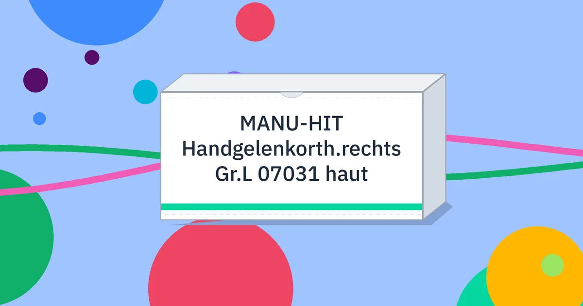 Symbolbild: Packung mit der Aufschrift MANU-HIT Handgelenkorth.rechts Gr.L 07031 haut (PZN 03097106) – Verfügbarkeit und Bezug in Apotheken in Frankfurt am Main