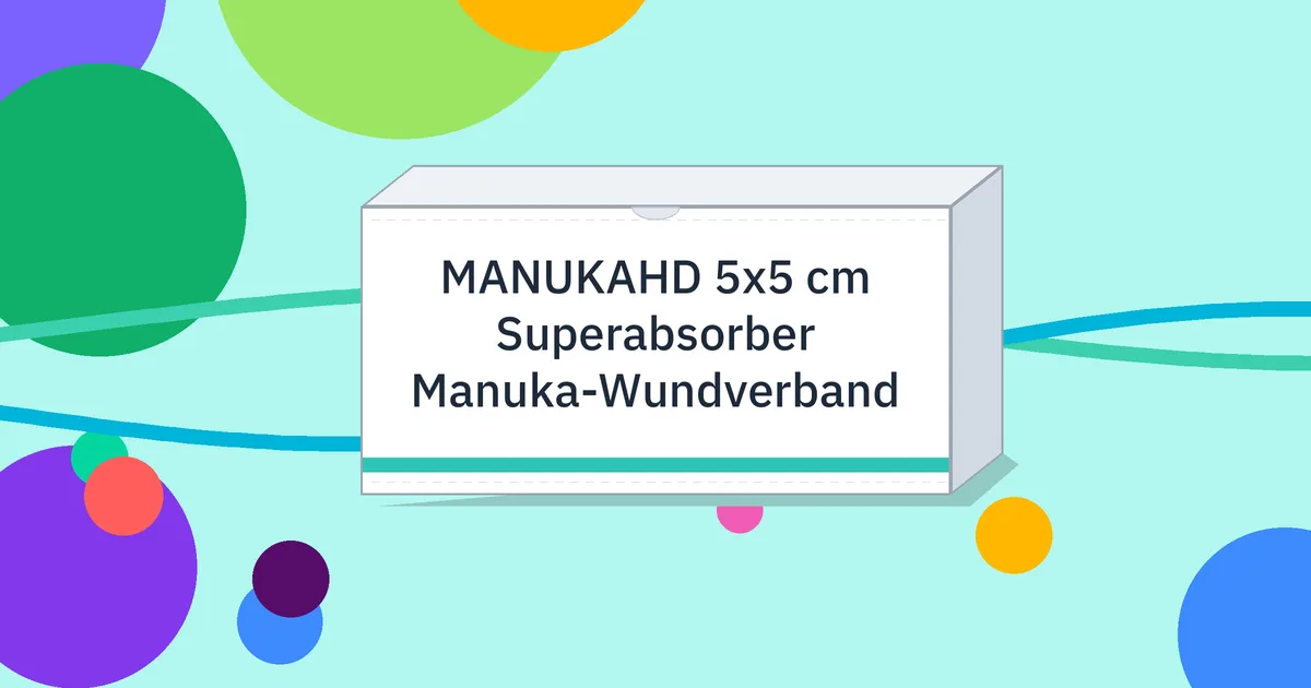 Symbolbild: Packung mit der Aufschrift MANUKAHD 5x5 cm Superabsorber Manuka-Wundverband (PZN 20306296) – Verfügbarkeit und Bezug in Apotheken in Frankfurt am Main