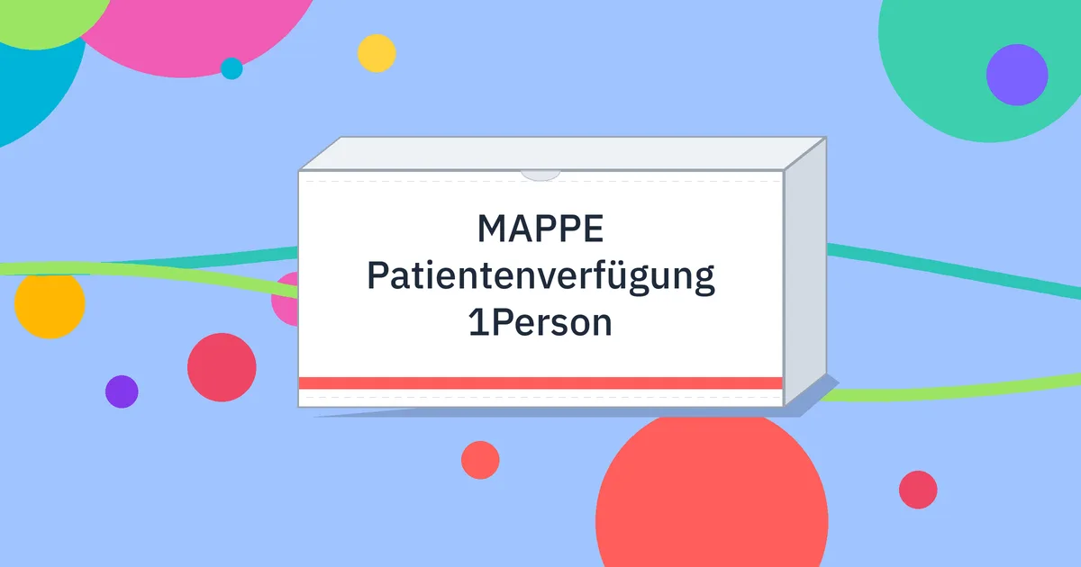 Symbolbild: Packung mit der Aufschrift MAPPE Patientenverfügung 1Person (PZN 19923339) – Verfügbarkeit und Bezug in Apotheken in Frankfurt am Main