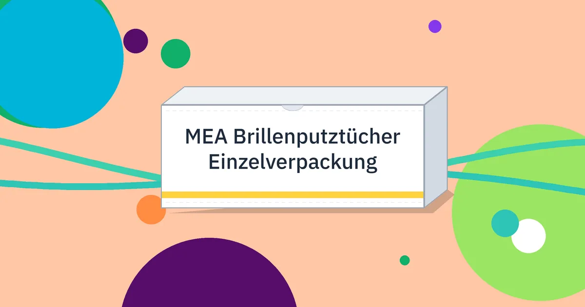 Symbolbild: Packung mit der Aufschrift MEA Brillenputztücher Einzelverpackung (PZN 14023252) – Verfügbarkeit und Bezug in Apotheken in Frankfurt am Main