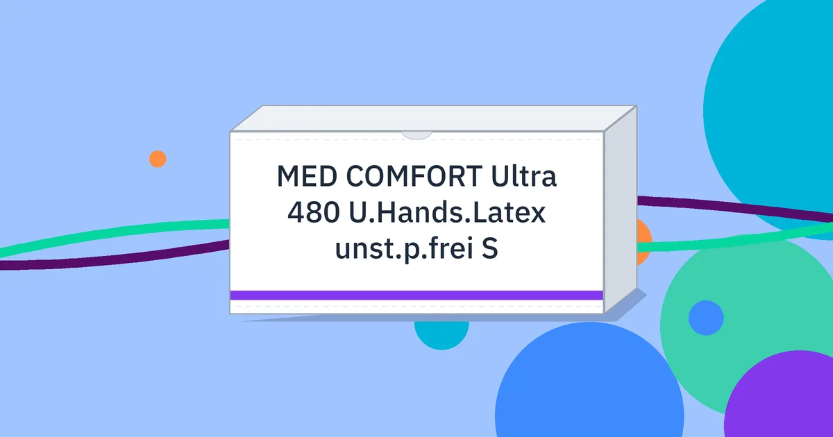 Symbolbild: Packung mit der Aufschrift MED COMFORT Ultra 480 U.Hands.Latex unst.p.frei S (PZN 15861512) – Verfügbarkeit und Bezug in Apotheken in Frankfurt am Main