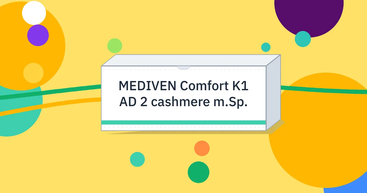 Symbolbild: Packung mit der Aufschrift MEDIVEN Comfort K1 AD 2 cashmere m.Sp. (PZN 14658453) – Verfügbarkeit und Bezug in Apotheken in Frankfurt am Main