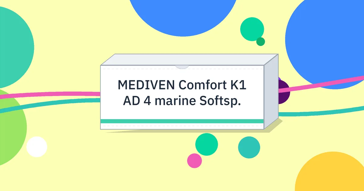 Symbolbild: Packung mit der Aufschrift MEDIVEN Comfort K1 AD 4 marine Softsp. (PZN 14559805) – Verfügbarkeit und Bezug in Apotheken in Frankfurt am Main