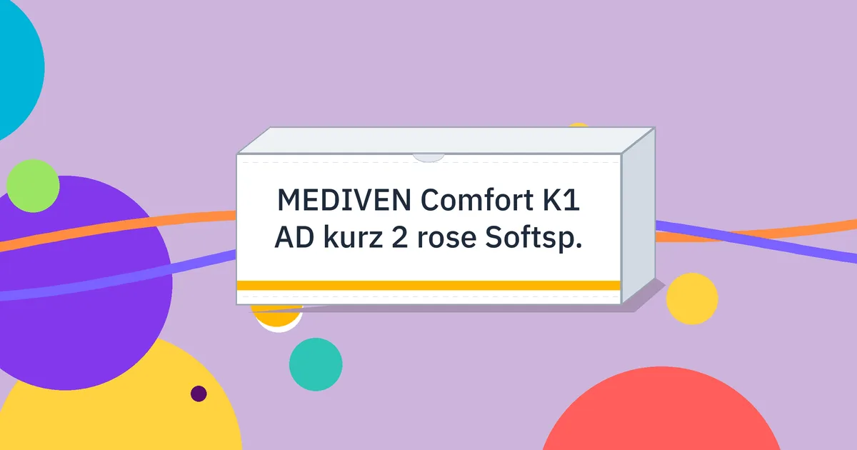 Symbolbild: Packung mit der Aufschrift MEDIVEN Comfort K1 AD kurz 2 rose Softsp. (PZN 14562842) – Verfügbarkeit und Bezug in Apotheken in Frankfurt am Main