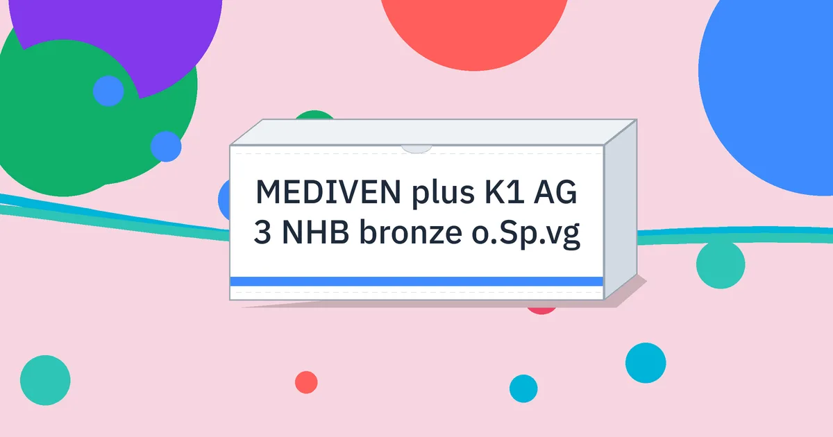 Symbolbild: Packung mit der Aufschrift MEDIVEN plus K1 AG 3 NHB bronze o.Sp.vg (PZN 15922024) – Verfügbarkeit und Bezug in Apotheken in Frankfurt am Main