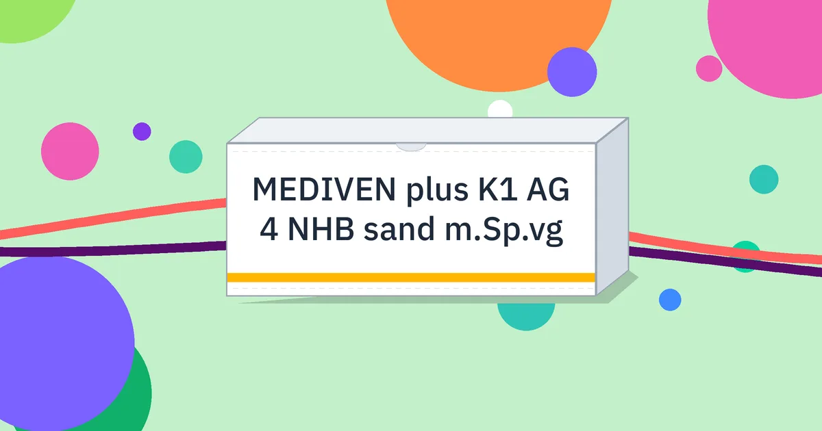 Symbolbild: Packung mit der Aufschrift MEDIVEN plus K1 AG 4 NHB sand m.Sp.vg (PZN 18938267) – Verfügbarkeit und Bezug in Apotheken in Frankfurt am Main