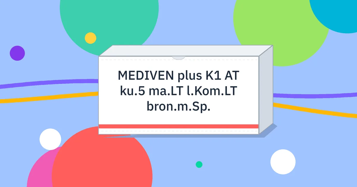 Symbolbild: Packung mit der Aufschrift MEDIVEN plus K1 AT ku.5 ma.LT l.Kom.LT bron.m.Sp. (PZN 15072413) – Verfügbarkeit und Bezug in Apotheken in Frankfurt am Main