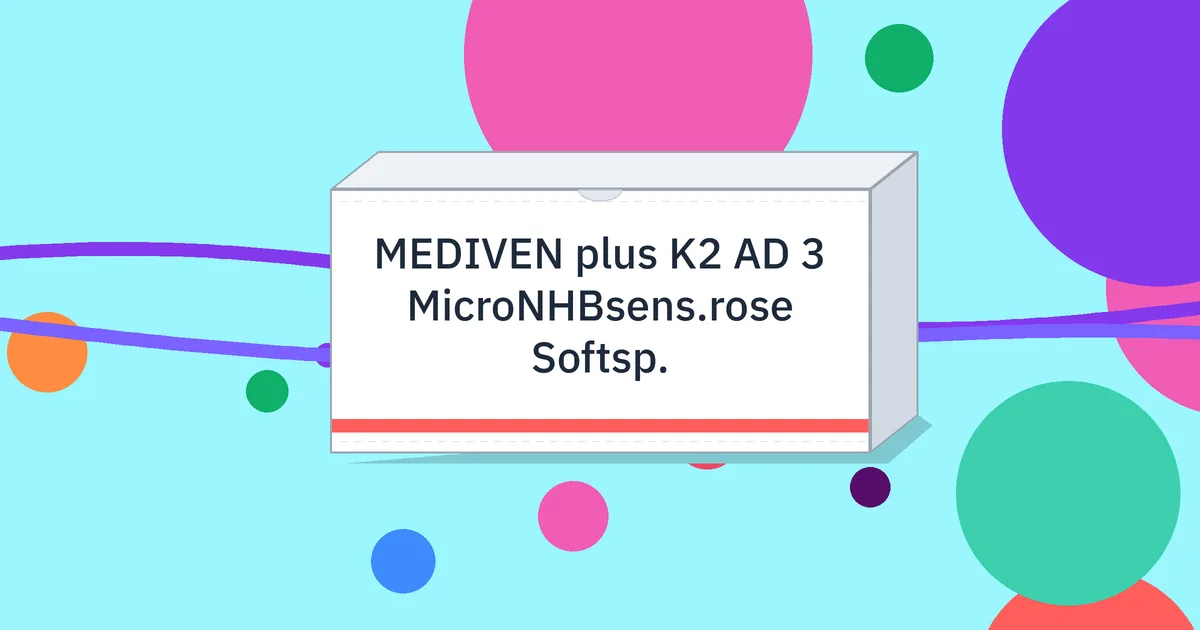 Symbolbild: Packung mit der Aufschrift MEDIVEN plus K2 AD 3 MicroNHBsens.rose Softsp. (PZN 15932672) – Verfügbarkeit und Bezug in Apotheken in Frankfurt am Main