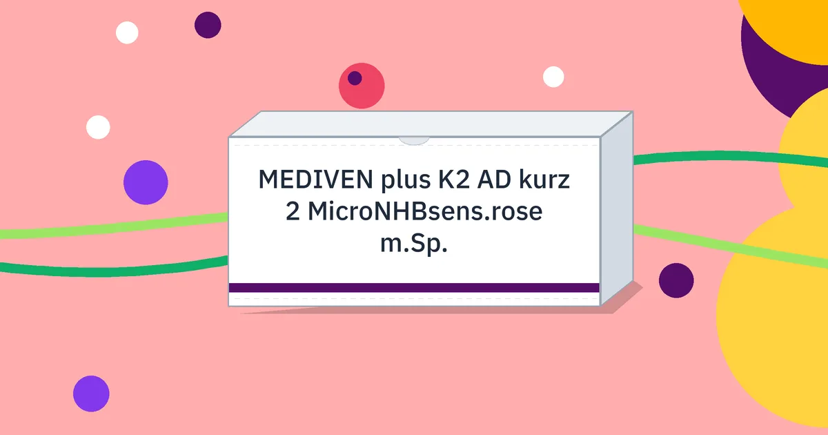 Symbolbild: Packung mit der Aufschrift MEDIVEN plus K2 AD kurz 2 MicroNHBsens.rose m.Sp. (PZN 15933909) – Verfügbarkeit und Bezug in Apotheken in Frankfurt am Main
