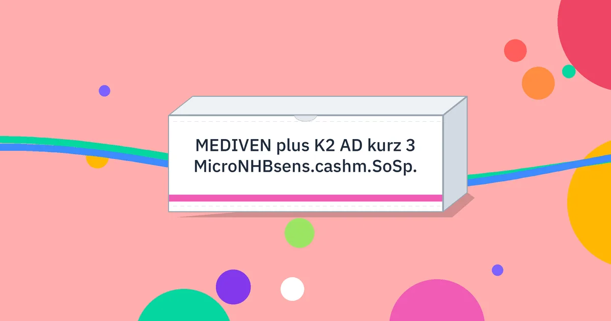 Symbolbild: Packung mit der Aufschrift MEDIVEN plus K2 AD kurz 3 MicroNHBsens.cashm.SoSp. (PZN 15933789) – Verfügbarkeit und Bezug in Apotheken in Frankfurt am Main