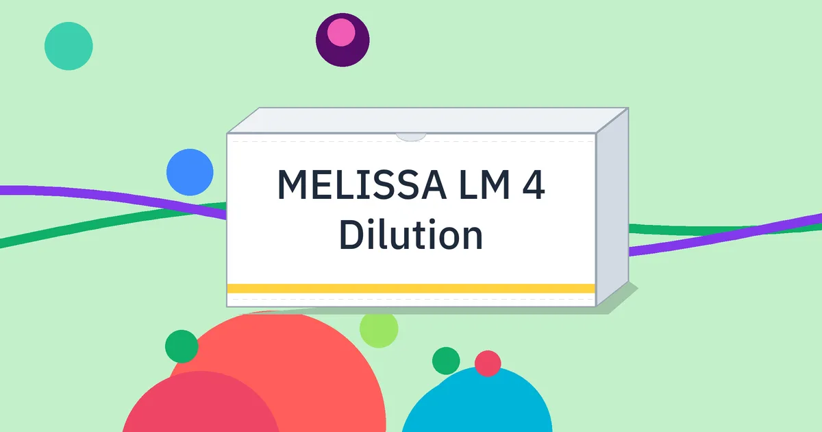 Symbolbild: Packung mit der Aufschrift MELISSA LM 4 Dilution (PZN 12947302) – Verfügbarkeit und Bezug in Apotheken in Frankfurt am Main