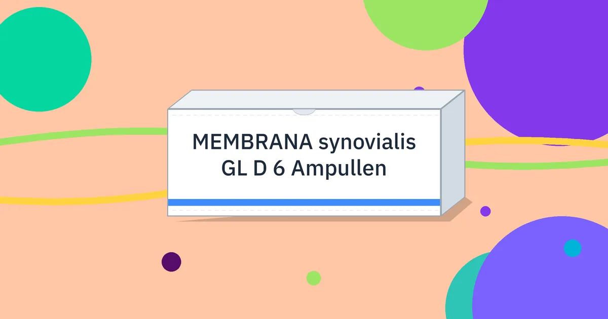 Symbolbild: Packung mit der Aufschrift MEMBRANA synovialis GL D 6 Ampullen (PZN 03356068) – Verfügbarkeit und Bezug in Apotheken in Frankfurt am Main
