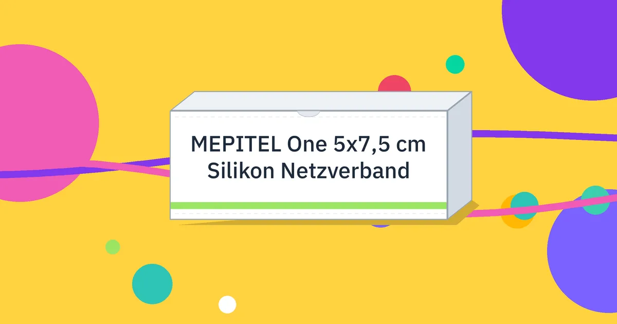 Symbolbild: Packung mit der Aufschrift MEPITEL One 5x7,5 cm Silikon Netzverband (PZN 13899887) – Verfügbarkeit und Bezug in Apotheken in Frankfurt am Main